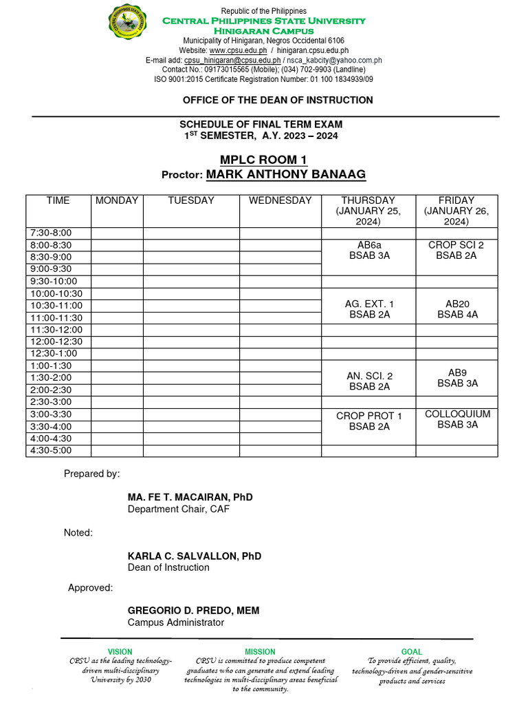 Caf Final Exam Schedule 2023 2024 | PDF | Academia