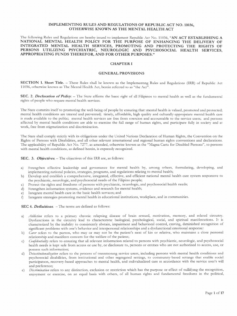 Mental Health Act Implementation Rules | PDF | Mental Disorder | Mental ...