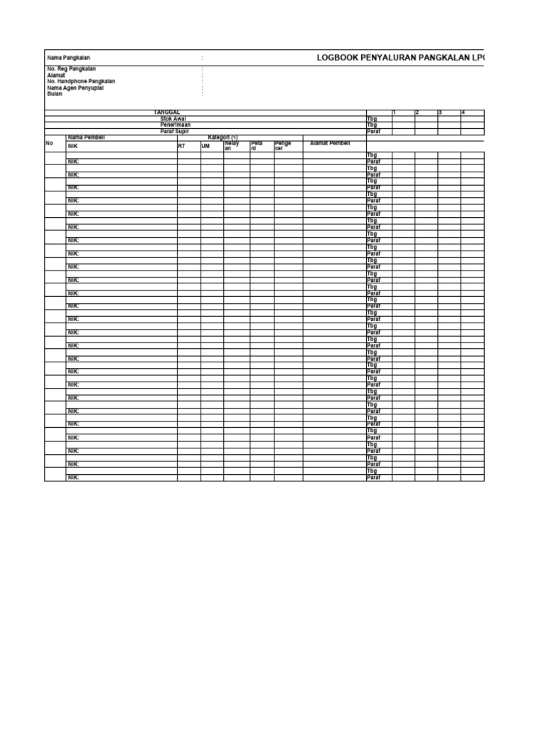 Logbook LPG 3kg 2024 Kertas A4 | PDF
