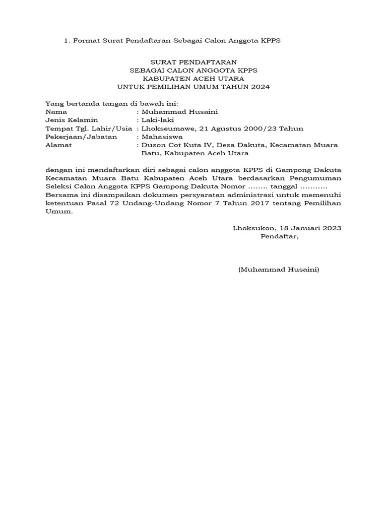 Form Pendaftaran, Pernyataan Dan DRH Calon KPPS | PDF