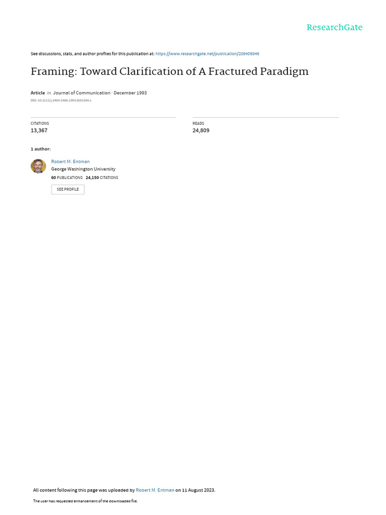 Framing by Entman | PDF | Framing (Social Sciences) | Public Opinion