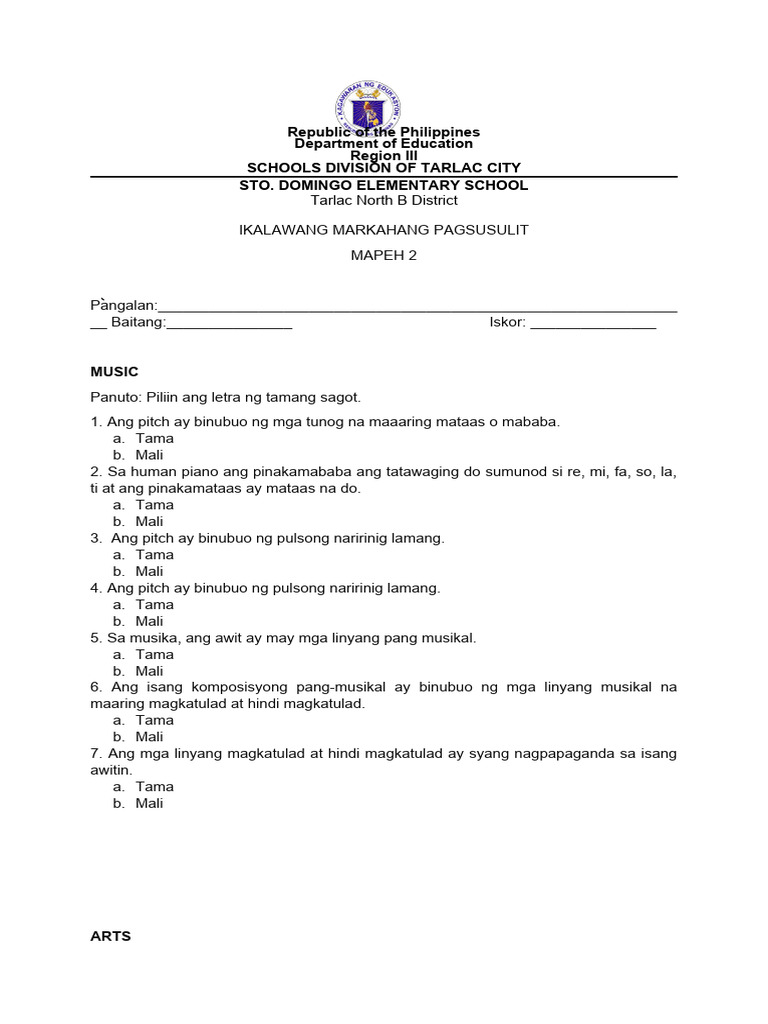 G2 Q2 PT Mapeh | PDF