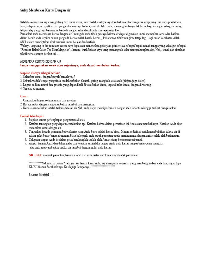 Sulap Membakar Kertas Dengan Air | PDF