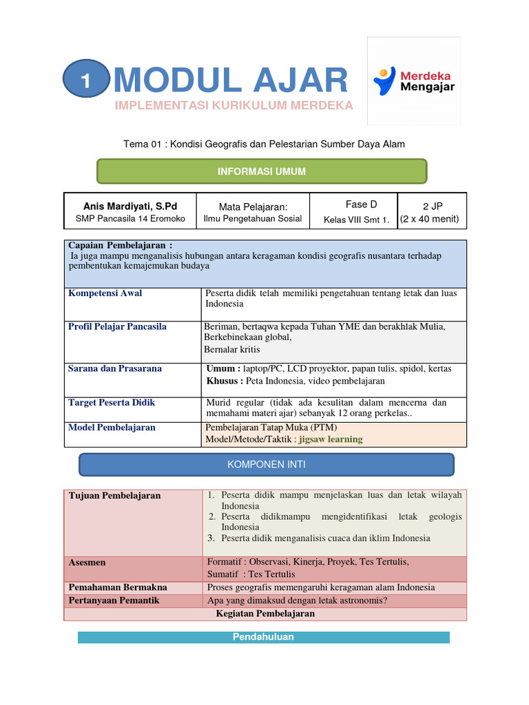 Modul Ajar Kelas 8 Gasal Kumer | PDF
