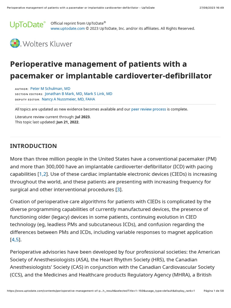 Perioperative Management of Patients With A Pacemaker or Implantable ...