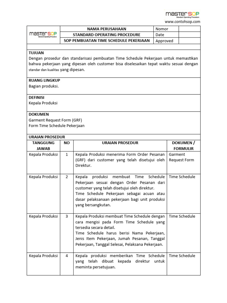 01 Sop Pembuatan Time Schedule Pekerjaan | PDF