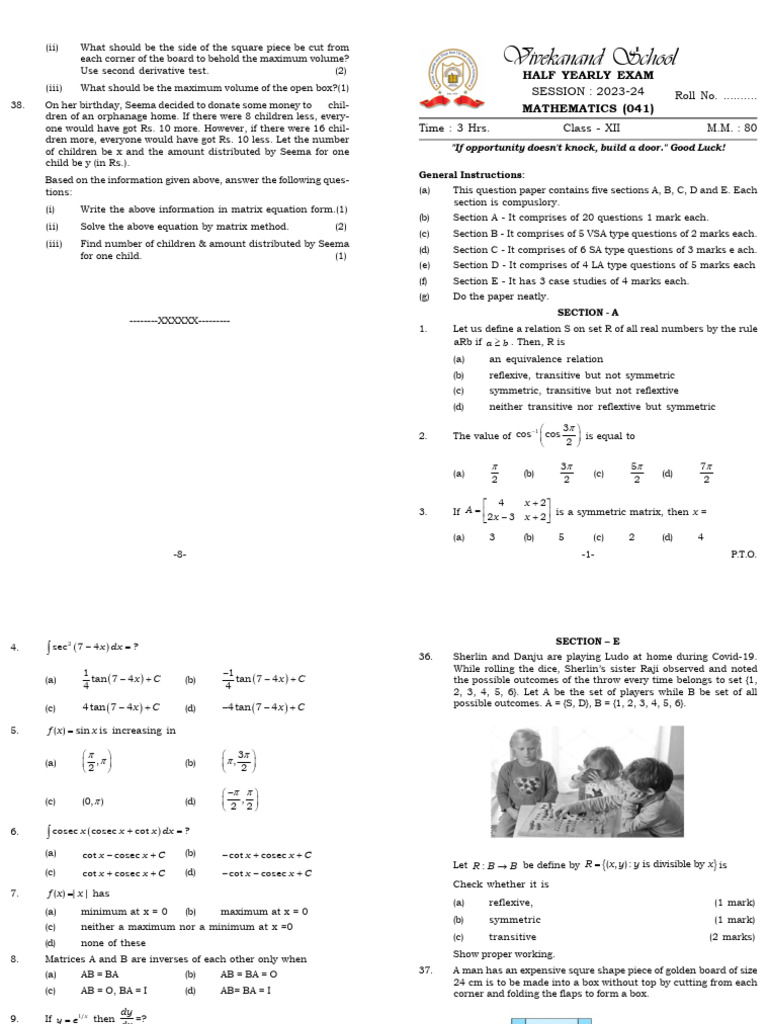 Math XII 20231013094301517 | PDF | Mathematical Objects | Mathematical Concepts