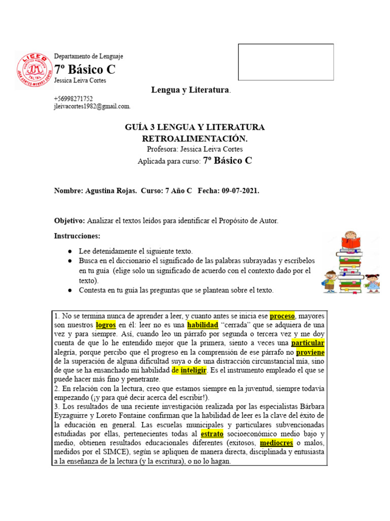 Guia N°3 Lengua y Literatura 7°C | PDF | Conocimiento