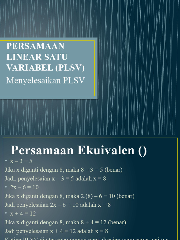 Persamaan Linear Satu Variabel (PLSV) 2 | PDF