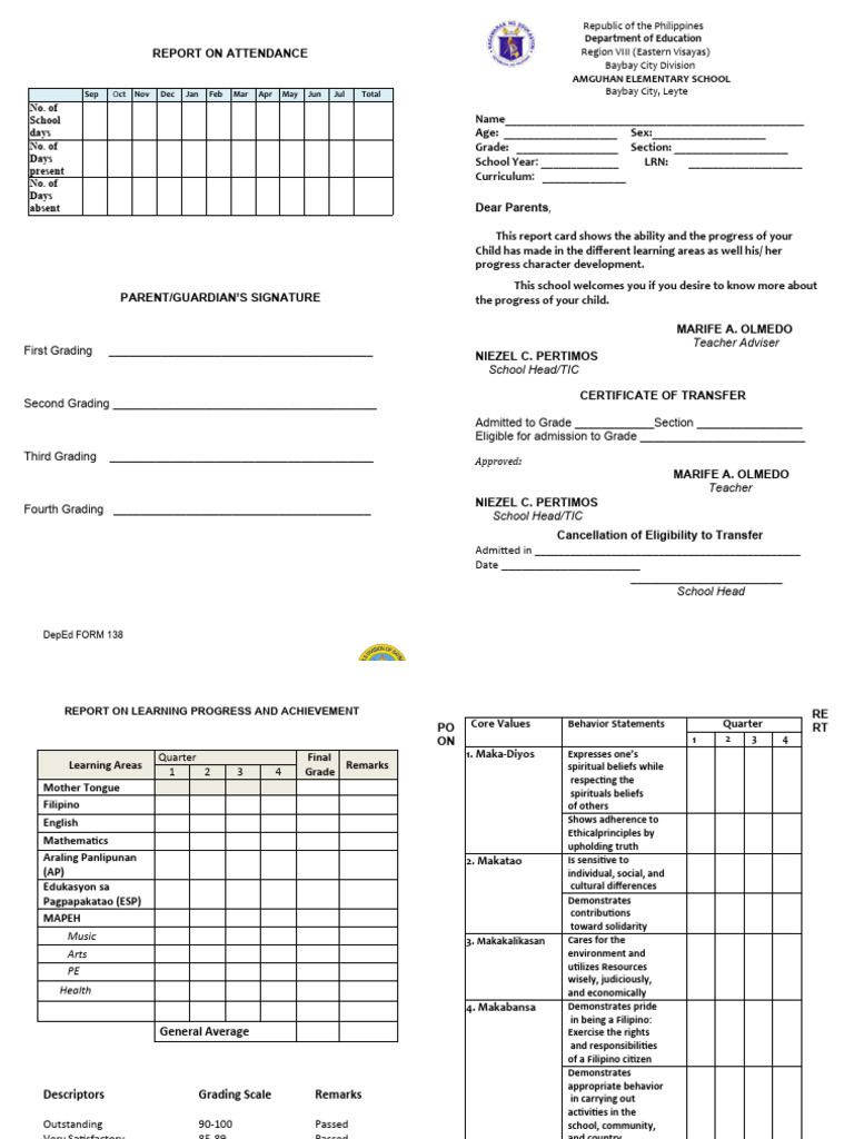 Form 138 Attendance Report Sample | PDF
