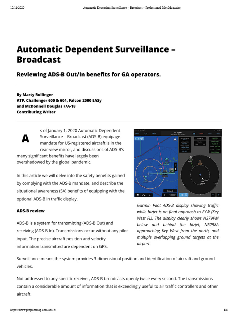 Automatic Dependent Surveillance - Broadcast - Professional Pilot Magazine | PDF | Aviation ...