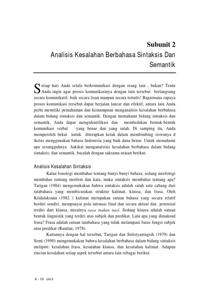 Analisis Kesalahan Berbahasa Secara Sintaksis Dan Semantik | PDF | Seni & Disiplin Bahasa ...