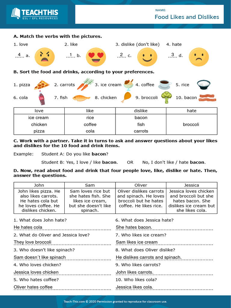 Food Likes and Dislikes Interactive Worksheet | PDF | Cuisine | Foods