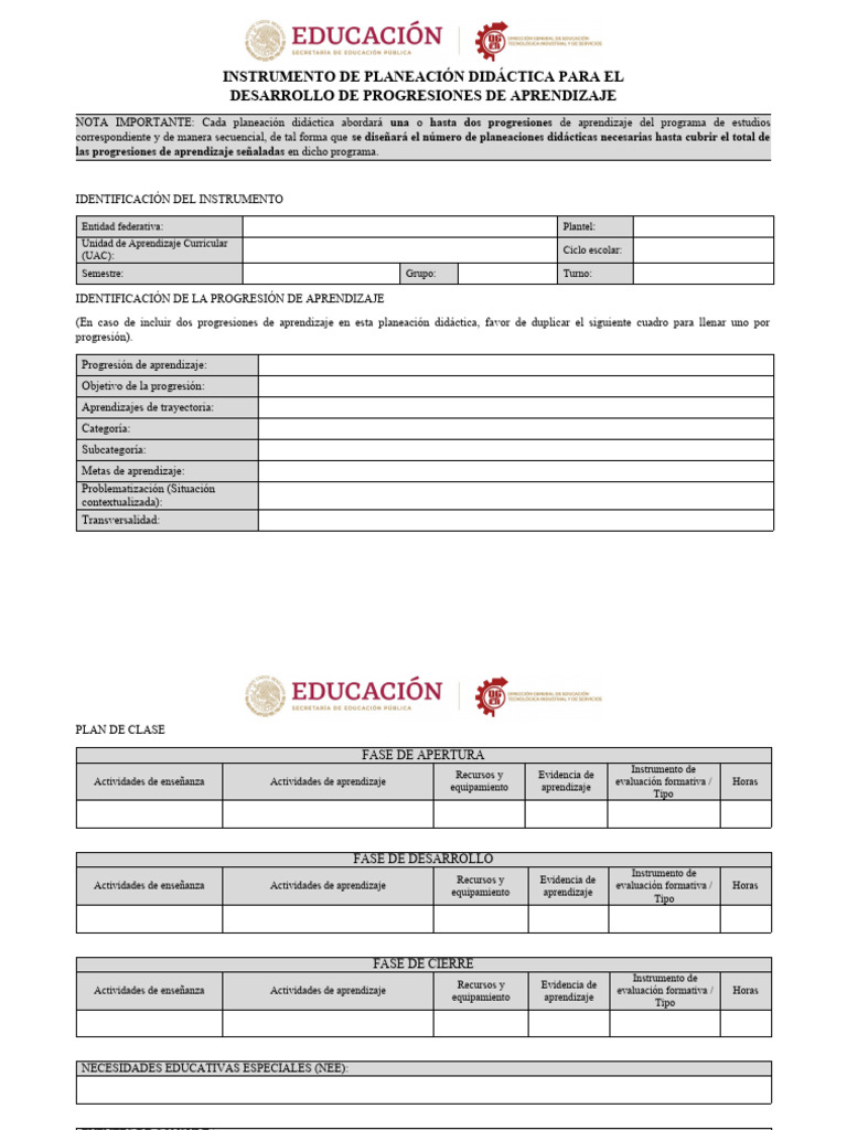 DGETI Instrumento Planeación Didáctica General | PDF | Evaluación | Aprendizaje