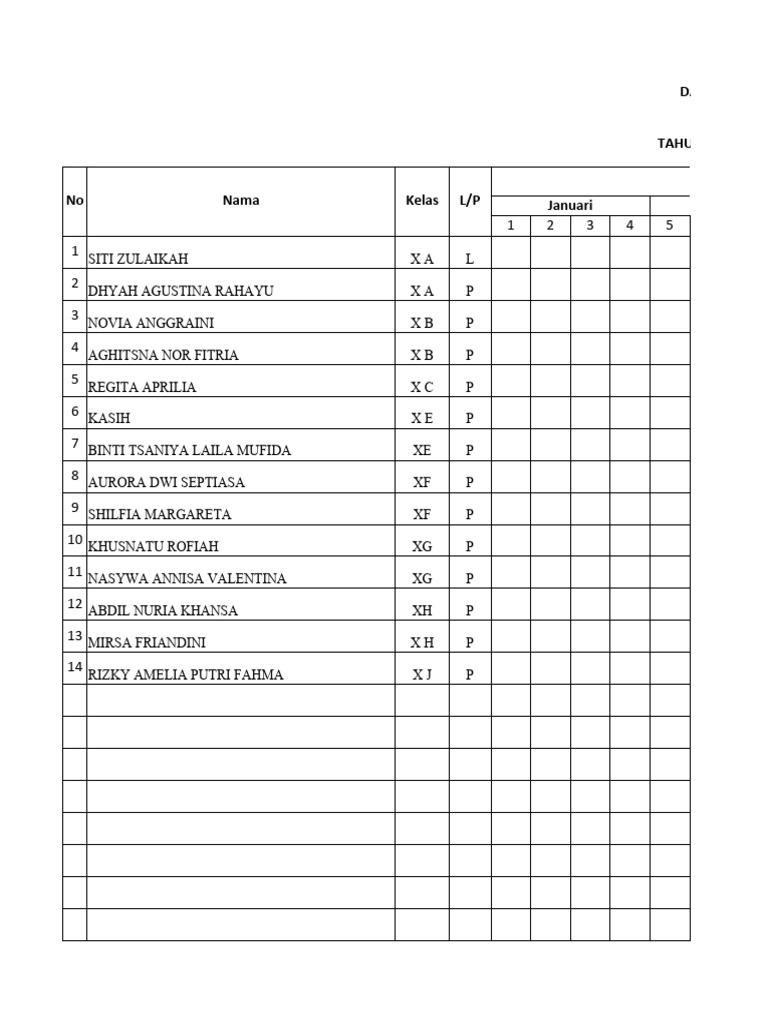Presensi Siswa TBS - X, XI, XII | PDF