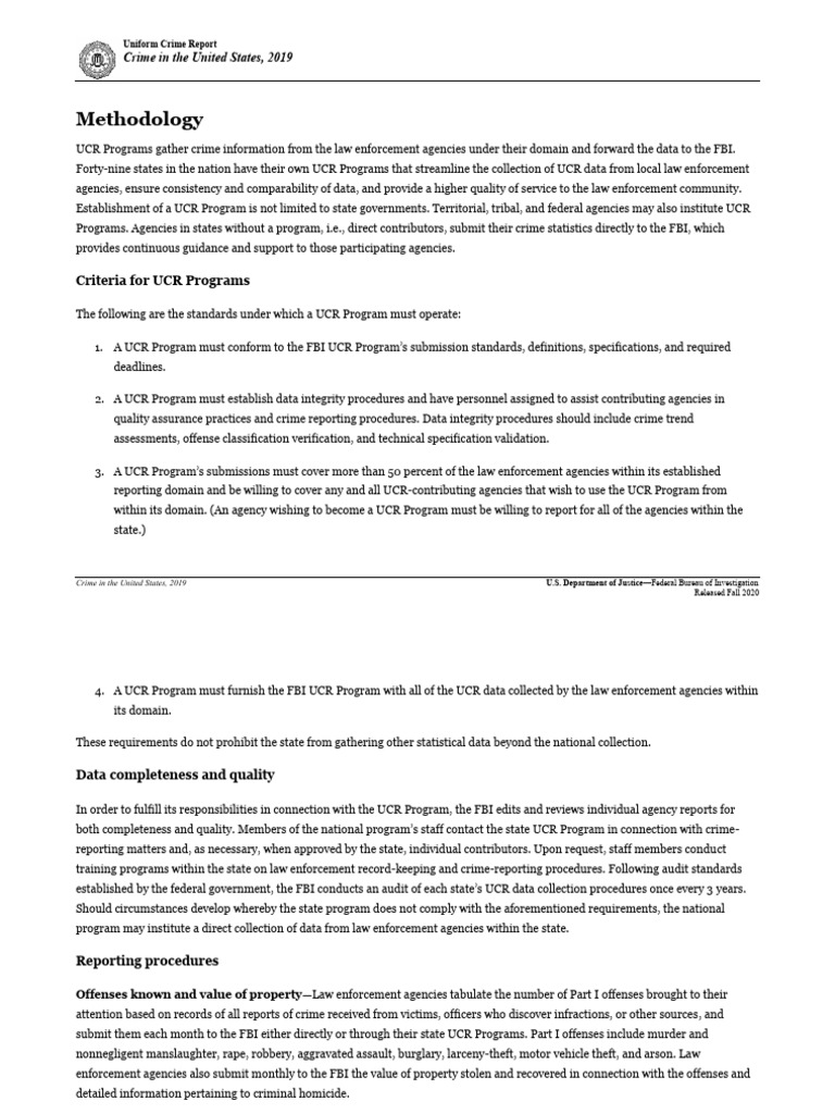 2019 Methodology | PDF | Uniform Crime Reports | American Government