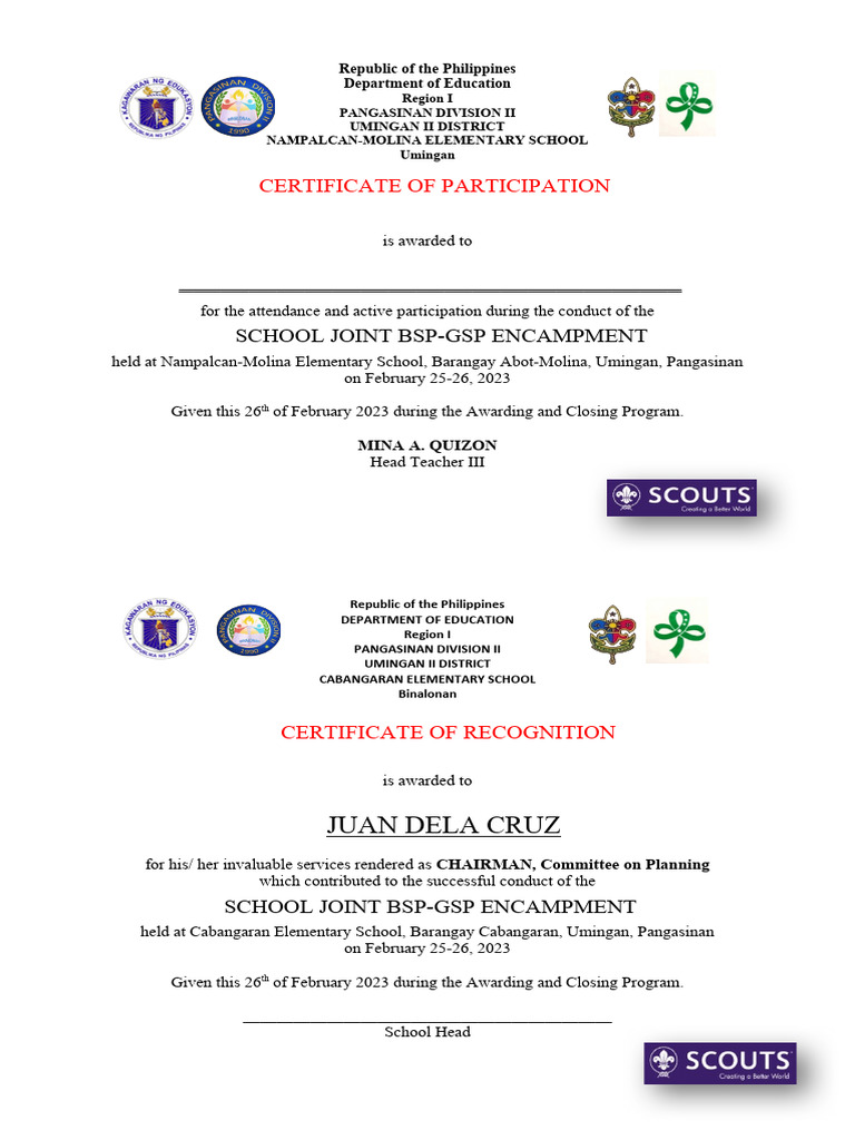 Scouting Certificates | PDF | Philippines | Government