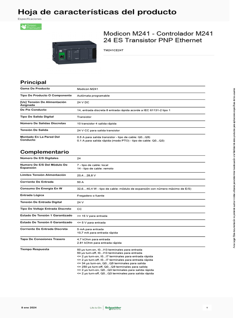 Controlador Modicon M241 TM241CE24T | PDF | Controlador lógico ...