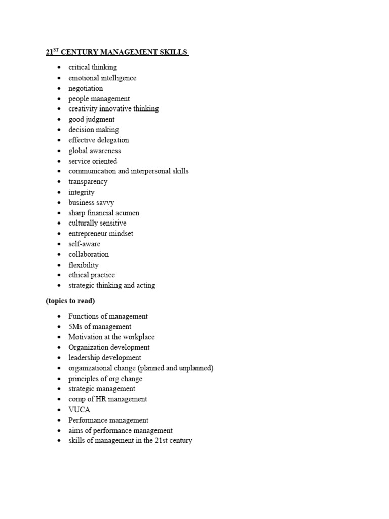 21st Century Management Skills | PDF