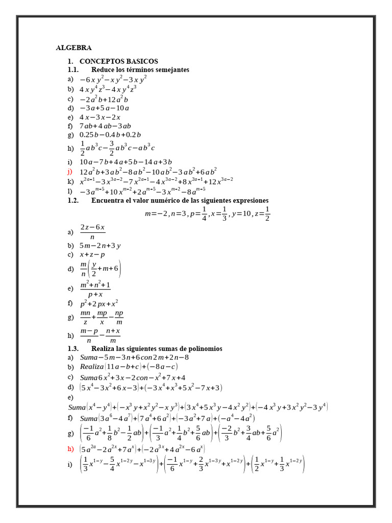 Ejercicios de algebra | PDF | Álgebra | Álgebra abstracta