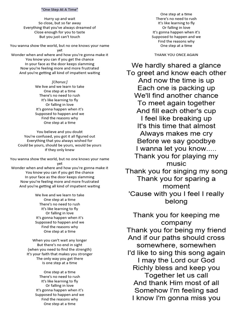 One Step at A Time Lyrics | PDF