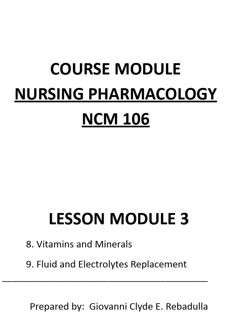 Nursing Pharmacology: Vitamins & Electrolytes | PDF | Vitamin | Saline ...