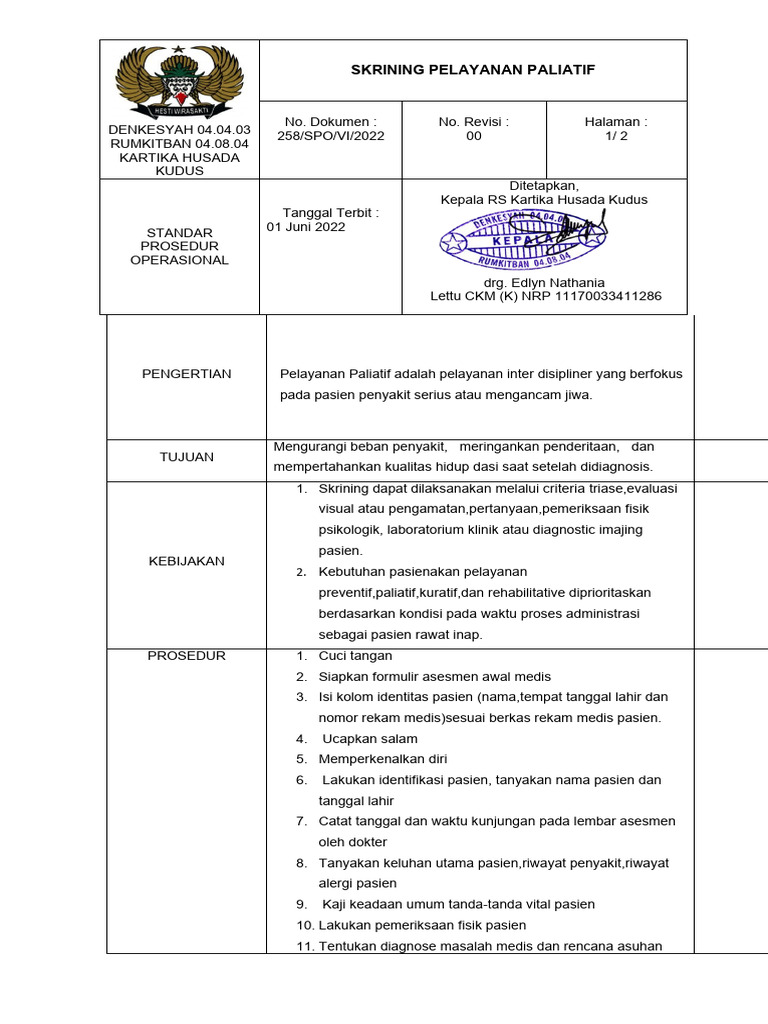 Spo Skrining Pelayanan Paliatif | PDF | Pengembangan Diri