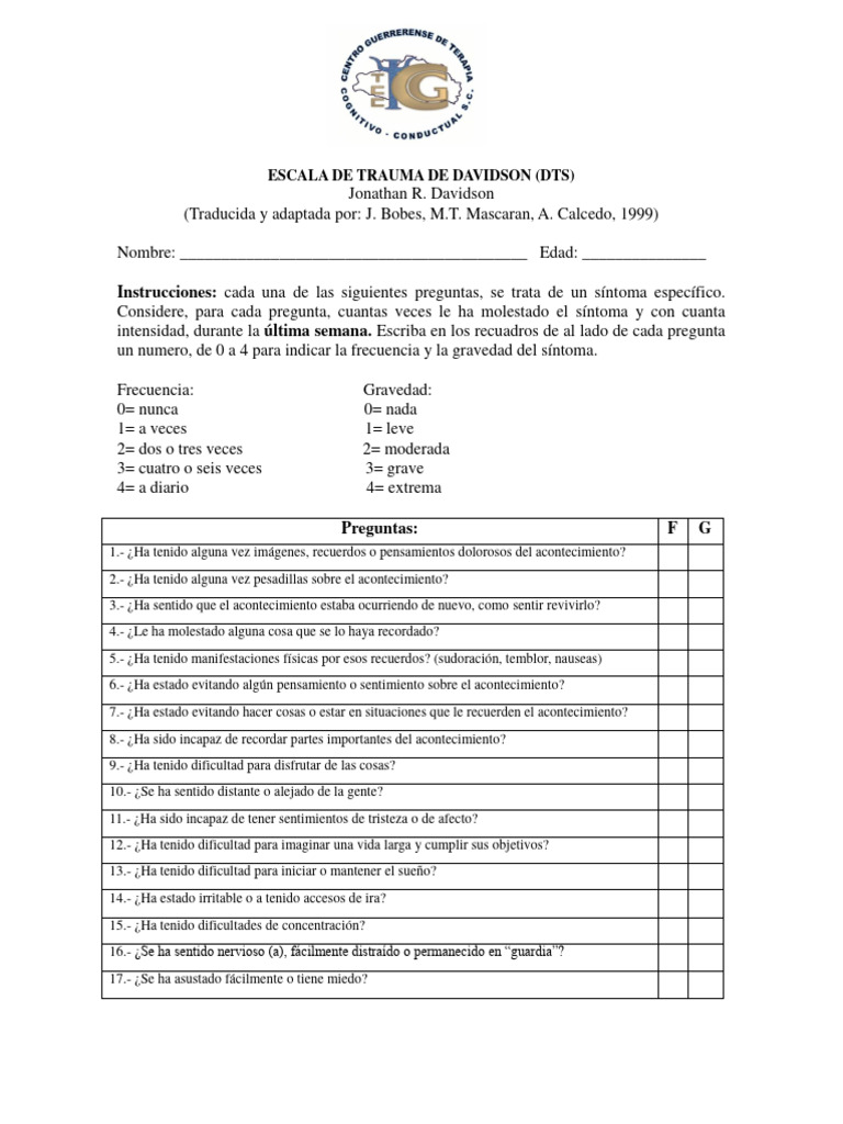 Escala de Trauma de Davidson (DTS) | PDF | Artes del Lenguaje y ...