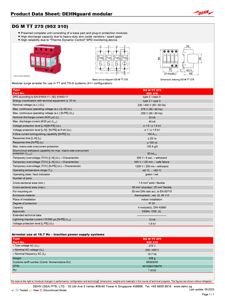 Product Data Sheet: Dehnguard Modular DG M TT 275 (952 310) : Type Dgmtt275 Part No. 952 310 ...