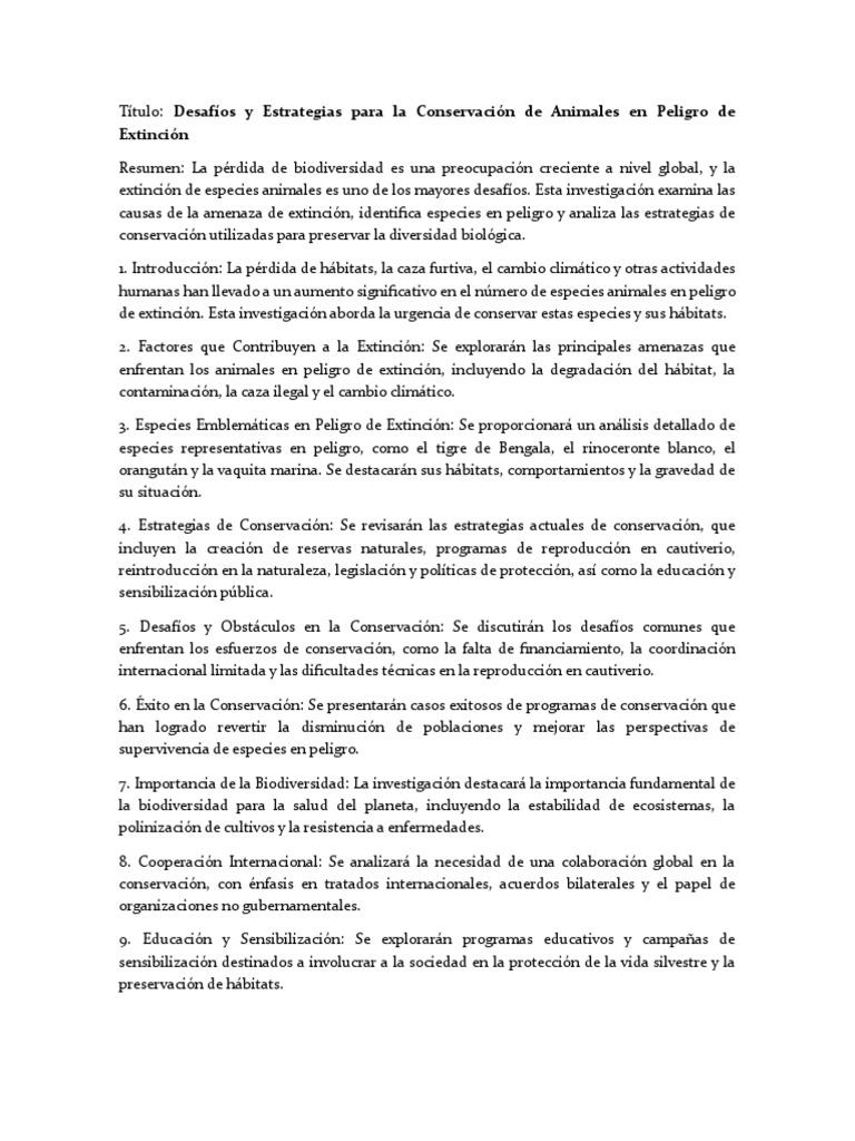 Desafíos y Estrategias para La Conservación de Animales en Peligro de ... Desafíos y Estrategias para La Conservación de Animales en Peligro de ...