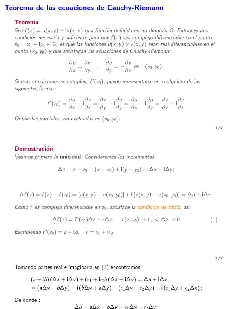 006 Ecuaciones de Cauchy-Riemann | PDF | Ecuaciones | Análisis matemático