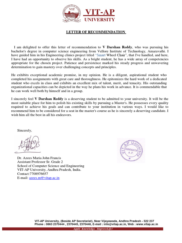 LoR of Mr. V Darshan Reddy | PDF