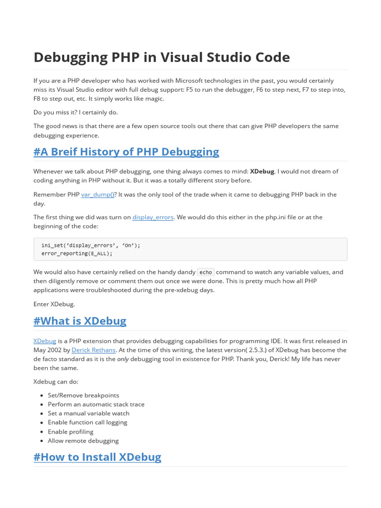 Debugging PHP in Visual Studio Code | PDF | Php | Debugging Debugging PHP in Visual Studio Code | PDF | Php | Debugging