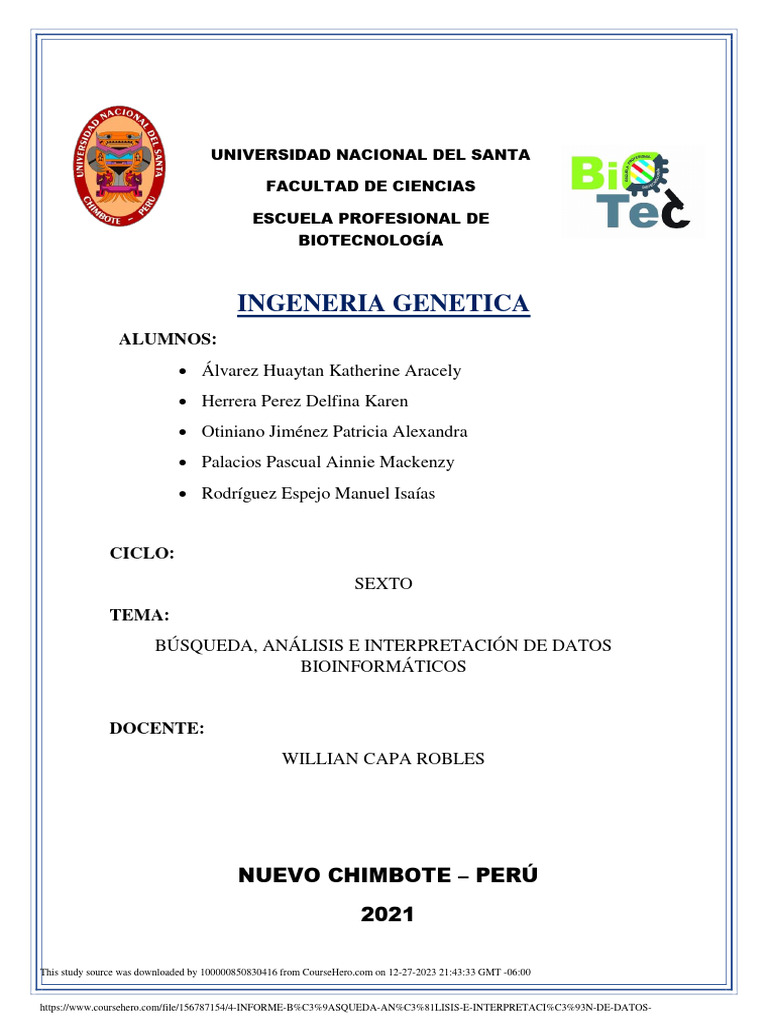 Informe B Squeda An Lisis e Interpretaci N de Datos Bioinform Ticos PDF | PDF | Metabolismo ...