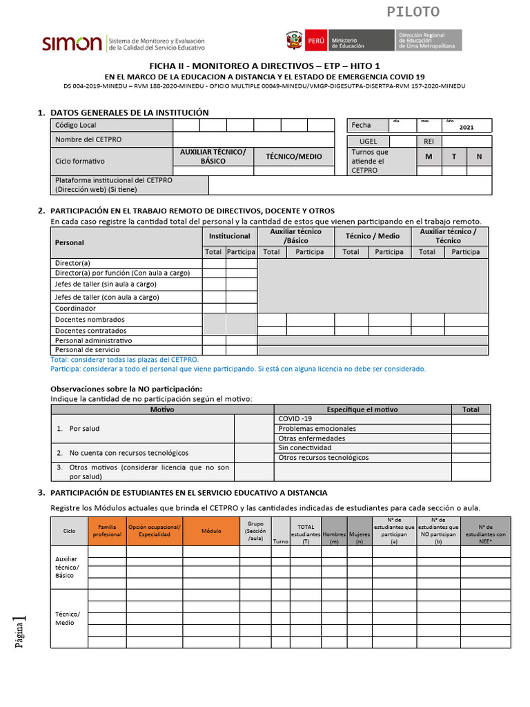 PILOTO FICHA II ETP Monitoreo A Directivos CGE HITO 1 1 | PDF
