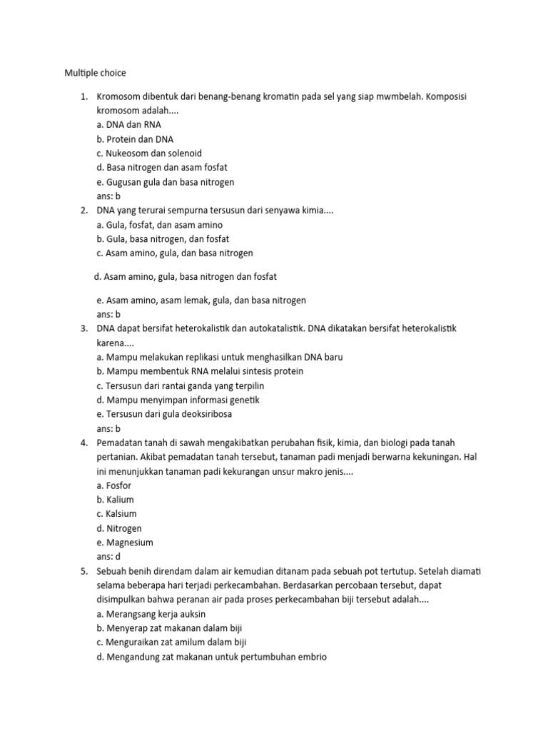 Multiple Choice - Soal biologiWPS Office | PDF | Griya & Taman | Sains ...