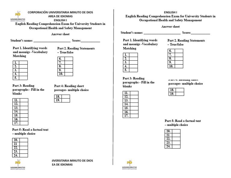 English Reading Comprehension Exam For University Students in ...
