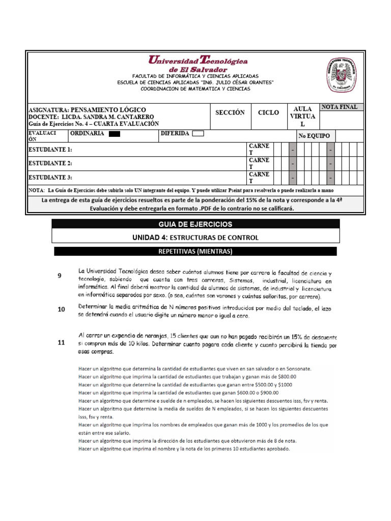 Guía de Ejercicios No 4. Cuarta Evaluación | PDF | Science