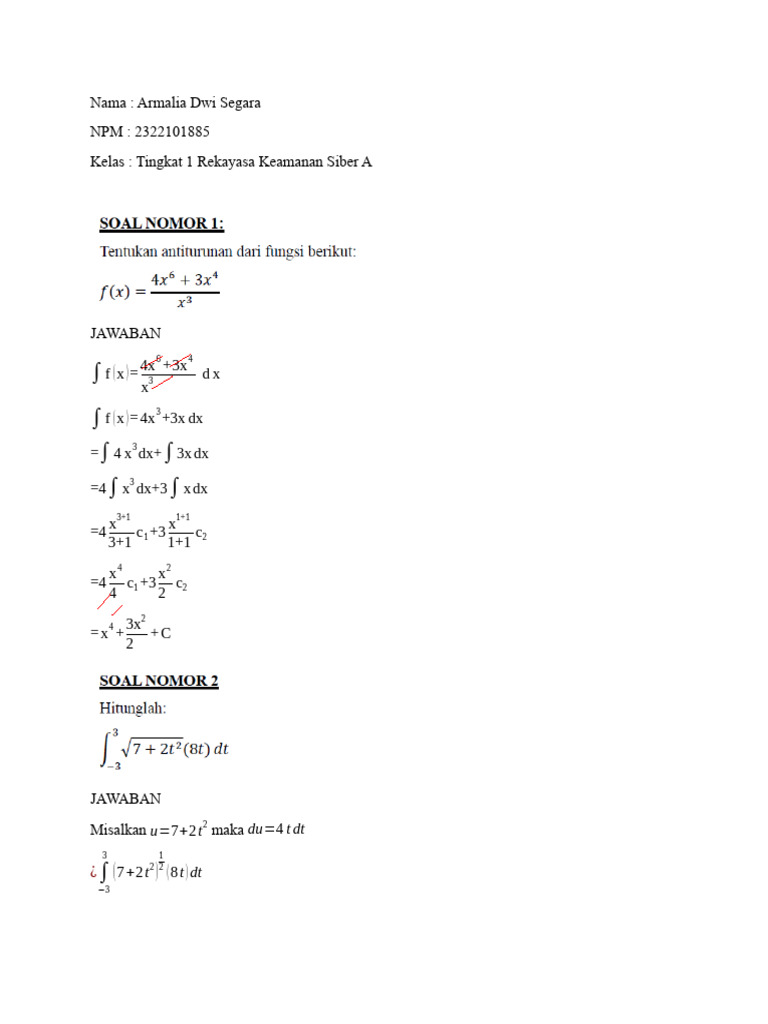 Posttest Matematika Dasar Integral | PDF