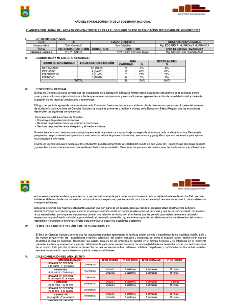 Plan Anual 2do 2022 CC - SS | PDF | Aprendizaje | Sustentabilidad