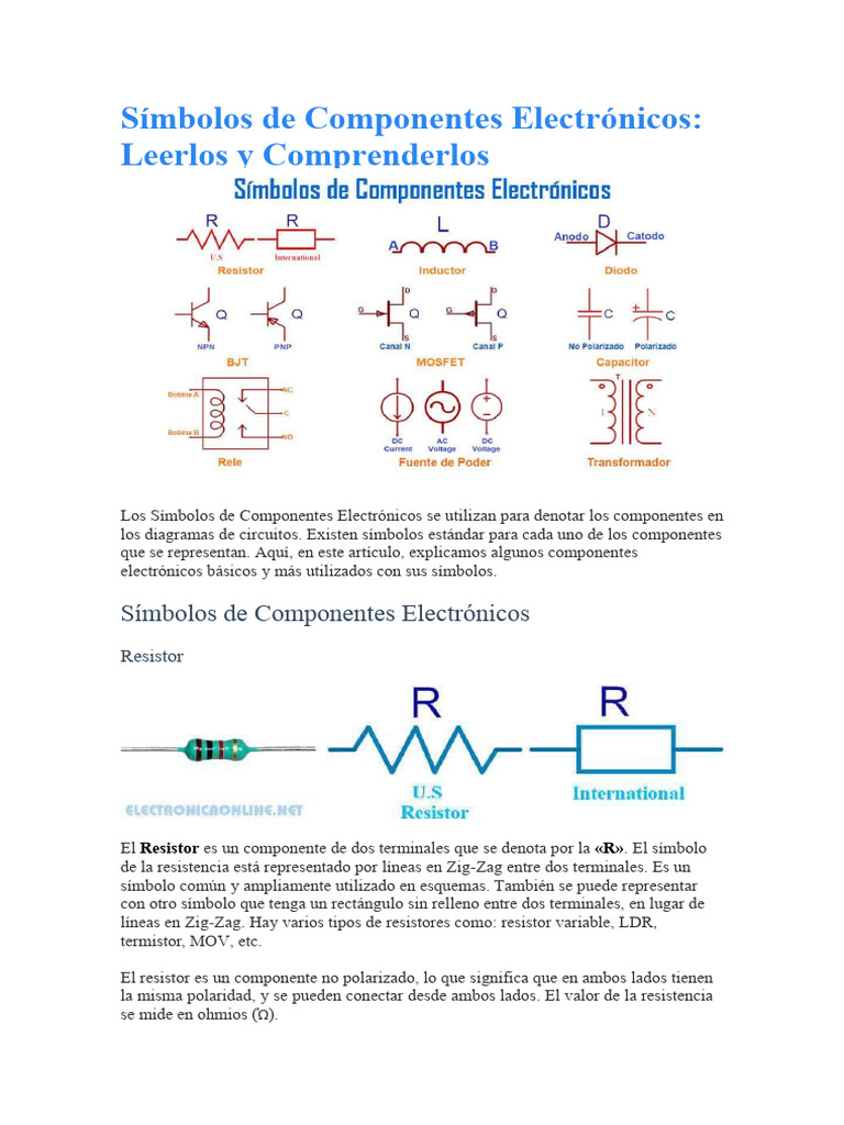 Símbolos de Componentes Electrónicos | PDF | Transistor de unión ...