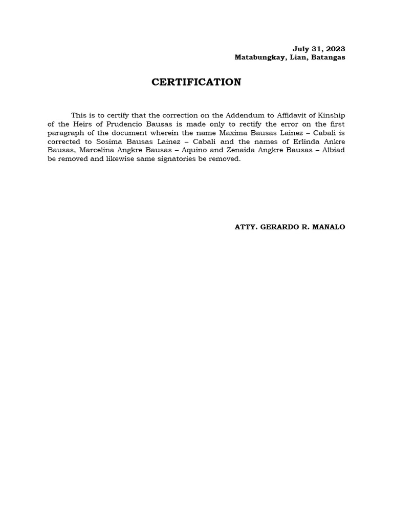 Certification of Correction | PDF