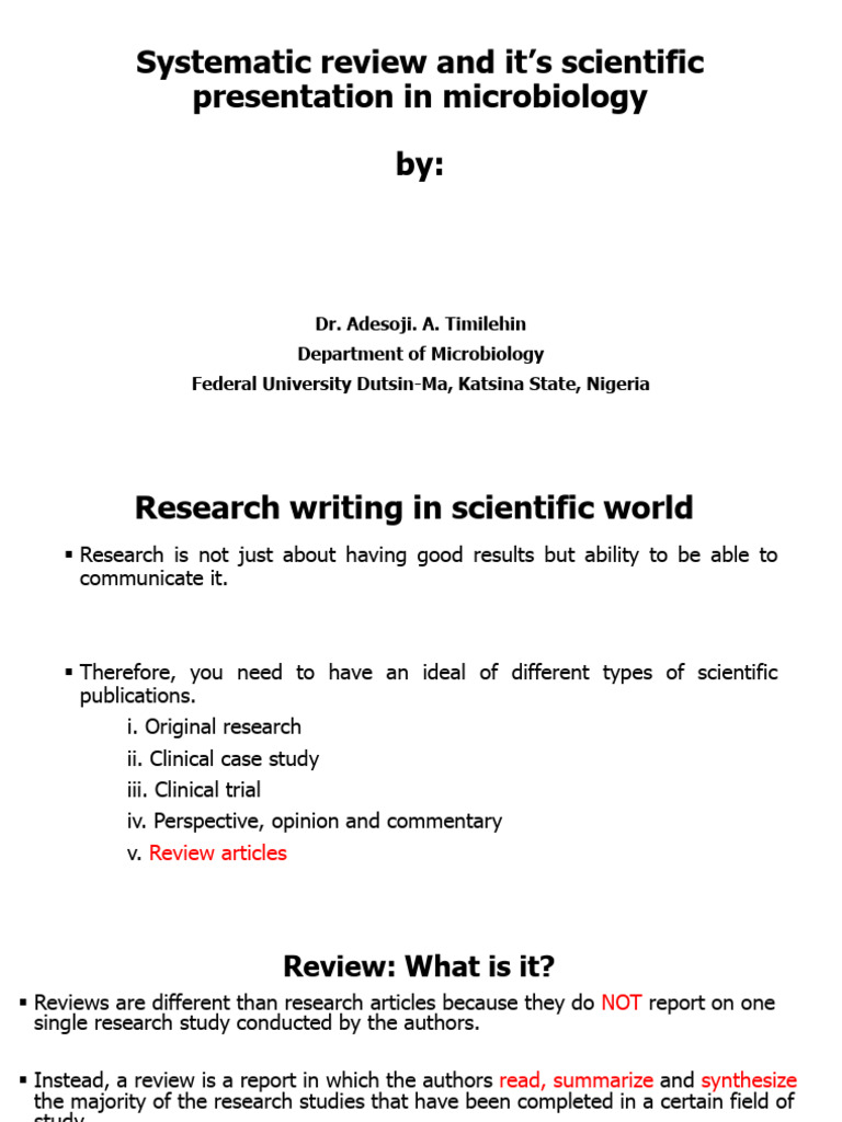Systematic Review Writing and Presentation in Microbiology | PDF ...