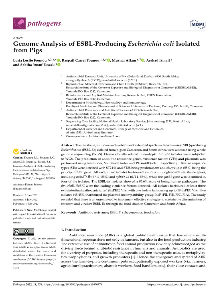 Genome Analysis of ESBL-Producing Escherichia Coli | PDF | Beta ...
