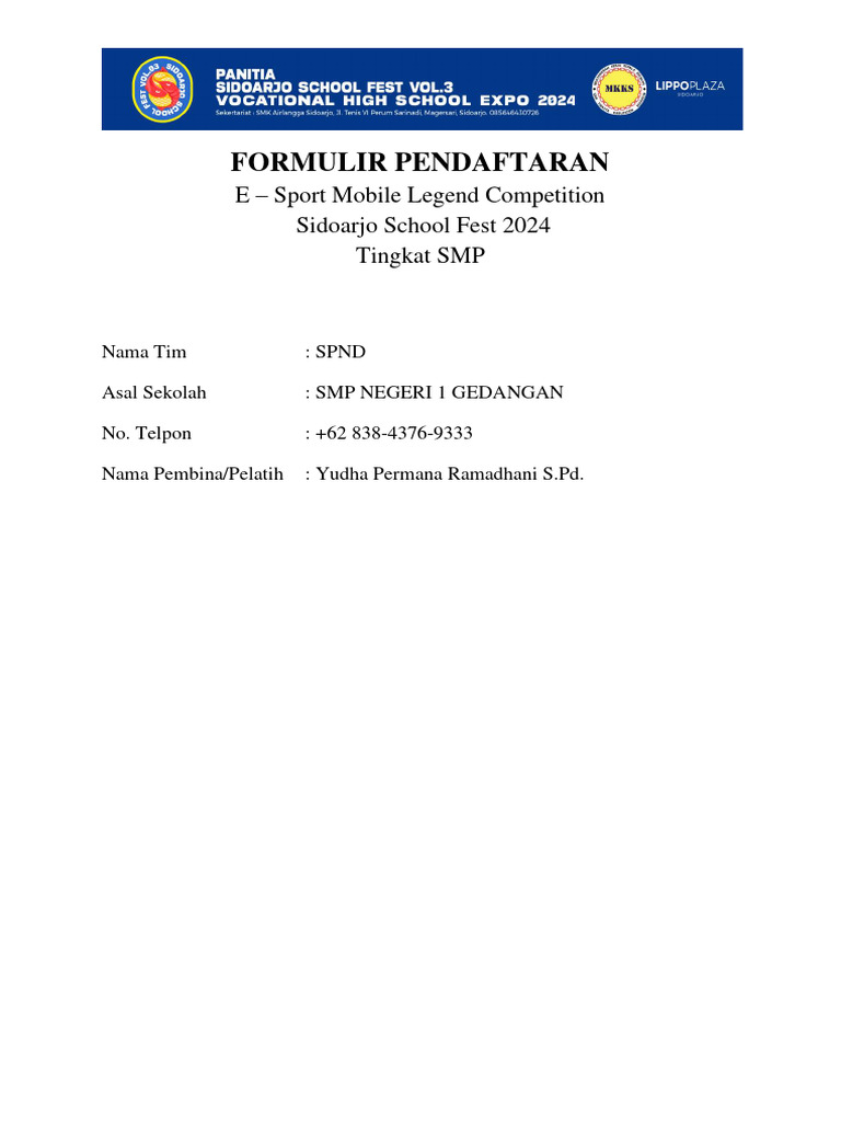 Formulir Tim SPND Mobile Legend SMP | PDF
