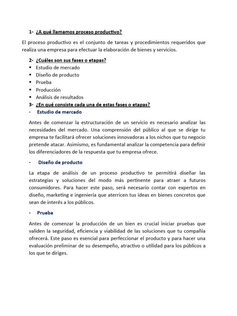 Definición y etapas del proceso productivo | PDF | Business | Diseño