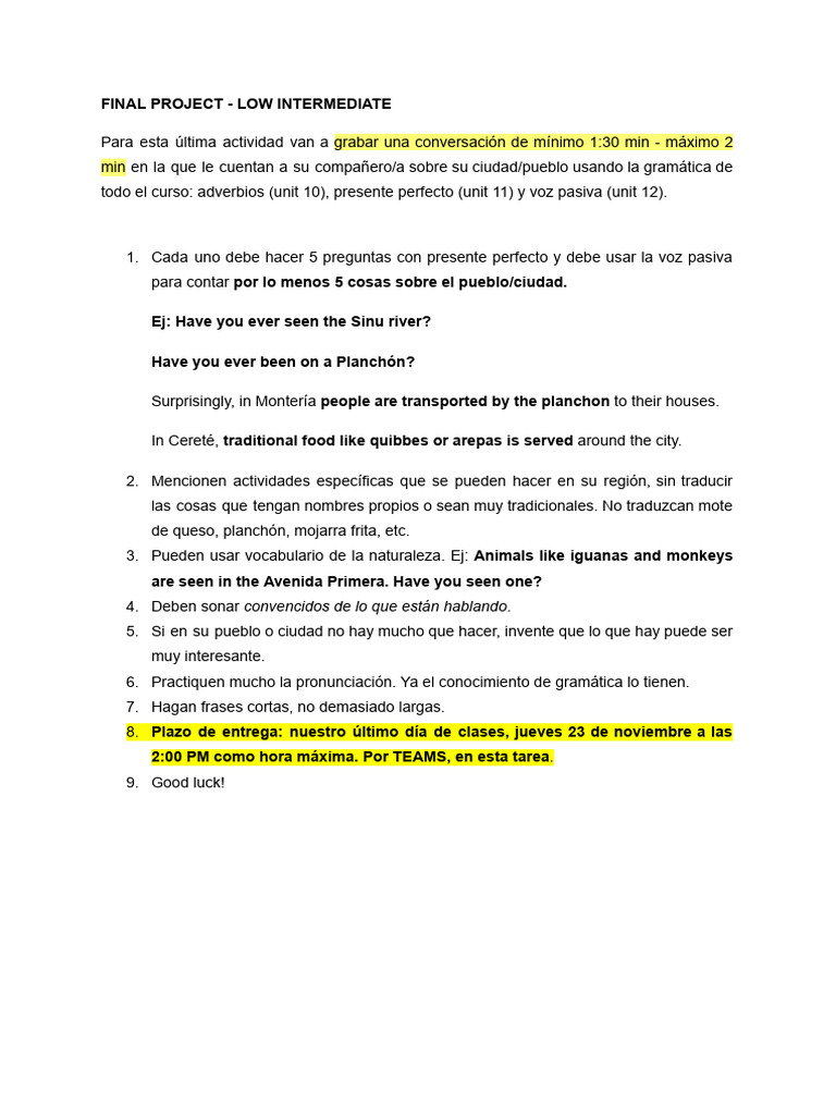 Final Project - Low Intermediate | PDF