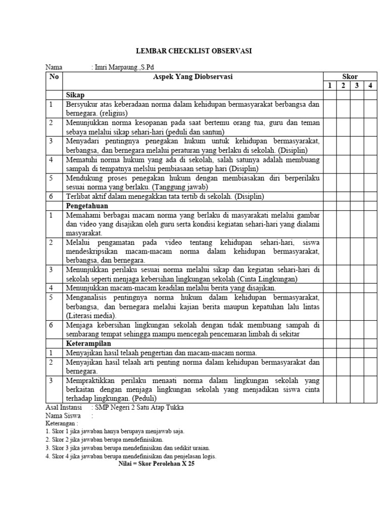 Lembar Checklist Observasi | PDF