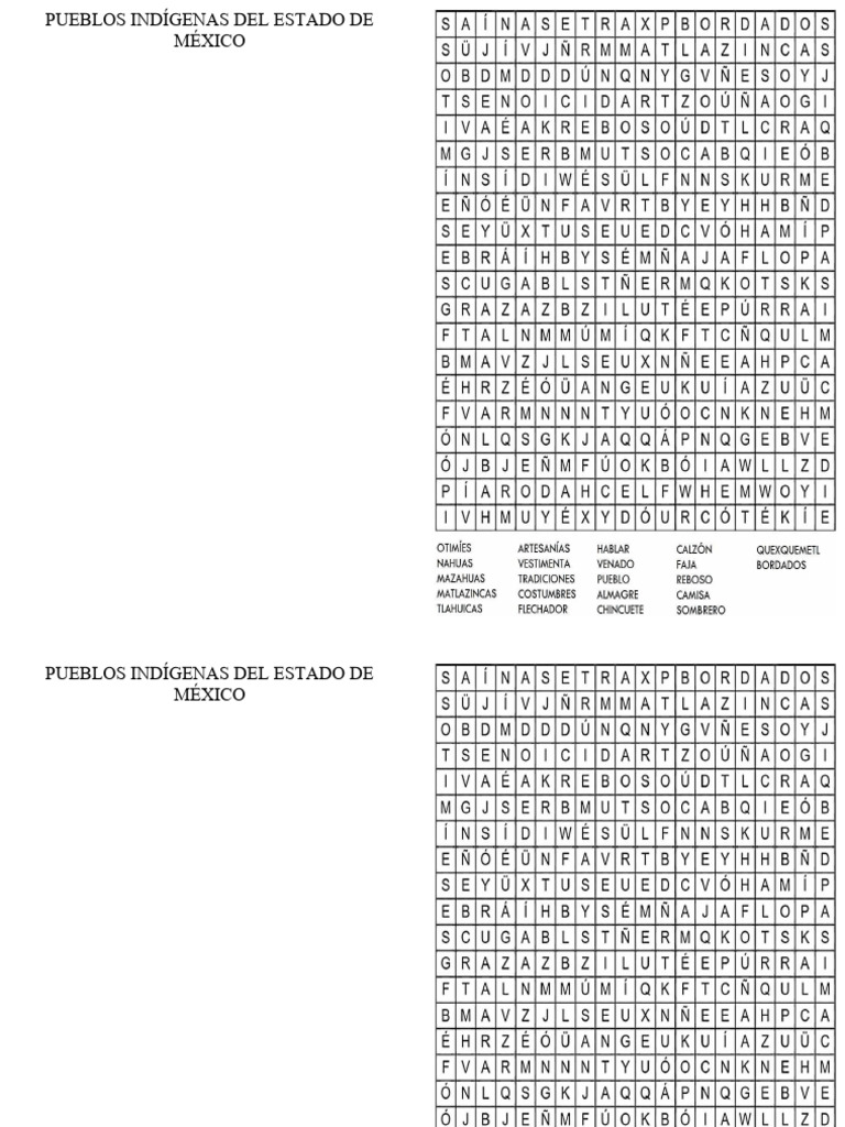 Pueblos Indígenas Del Estado de México - Sopa de Letras | PDF