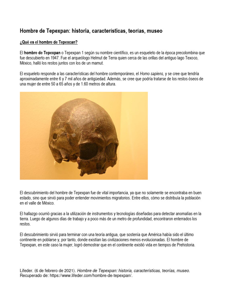 Hombre de Tepexpan: historia y características | PDF | Ciencias ...